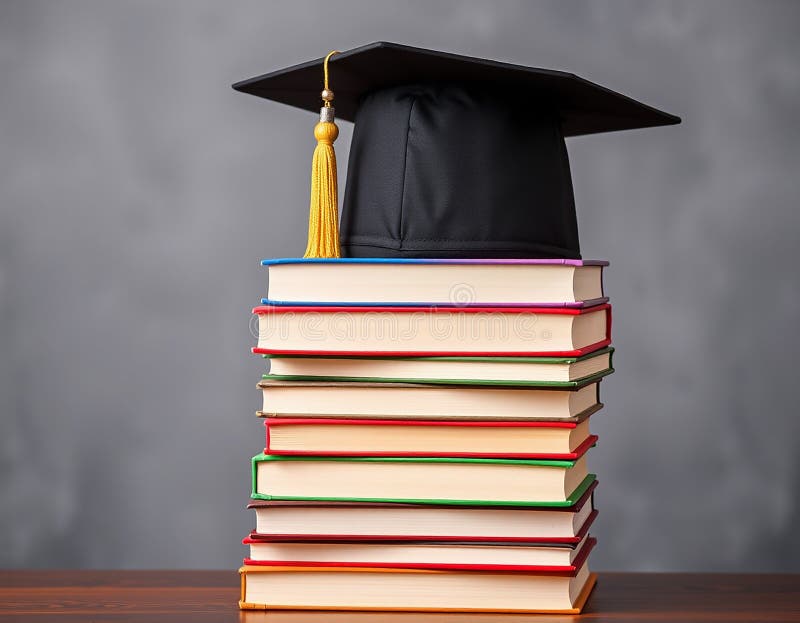 Graduation Cap Resting on a Stack of Books Symbolizing Achievement and ...