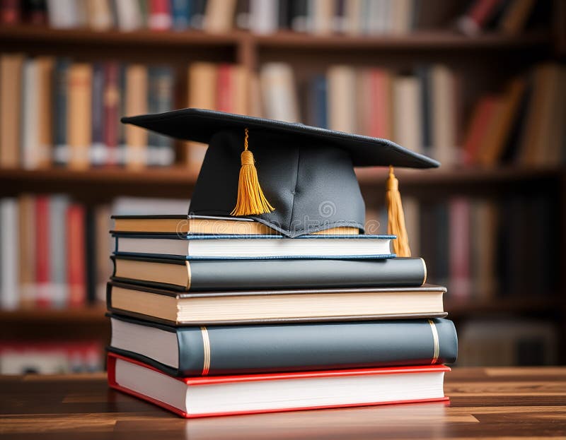 Graduation Cap Resting on a Stack of Books Symbolizing Achievement and ...