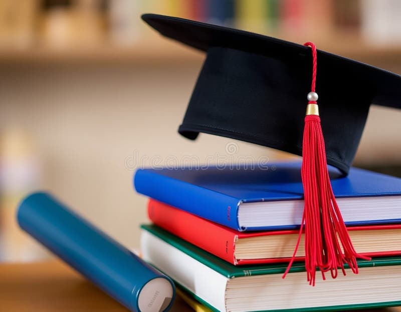 Graduation Cap Resting on a Stack of Books Symbolizing Achievement and ...