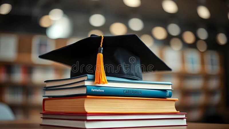 A Graduation Cap Resting on a Stack of Books Stock Illustration ...