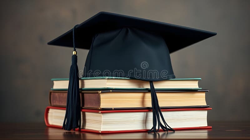 A Graduation Cap Resting on a Stack of Books Stock Illustration ...