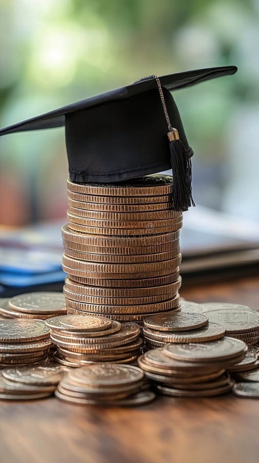 Graduation Cap Resting on a Stack of Coins Symbolizing Financial ...