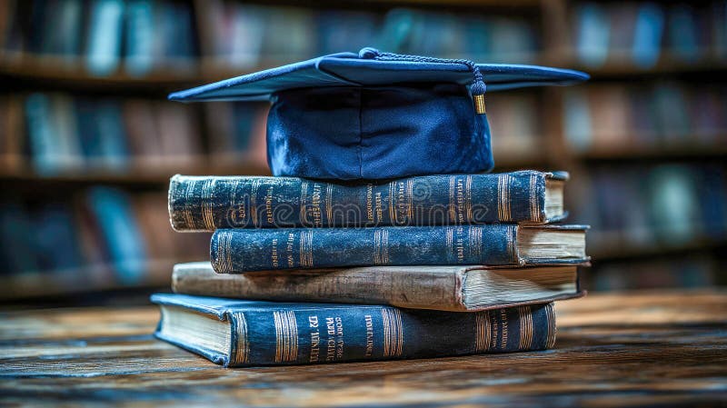 Graduation Cap Resting on a Stack of Vintage Books in a Cozy Academic ...
