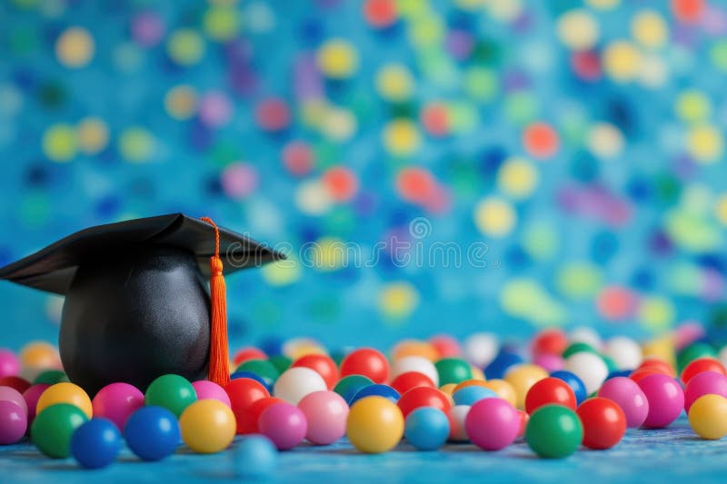 Graduation Cap Surrounded Colorful Balls Vibrant Background Stock ...