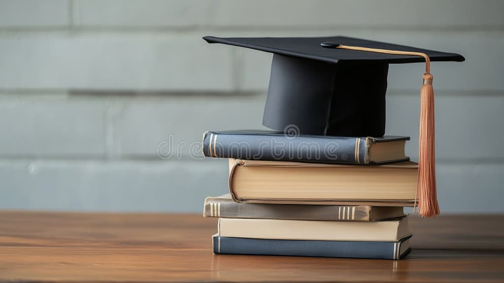 A Graduation Cap Rests Atop a Stack of Books on a Desk Stock Image ...