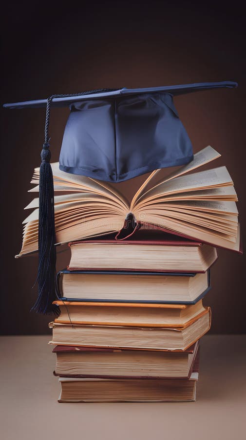 Graduation Cap Rests Atop a Stack of Books, Highlighting Academic ...