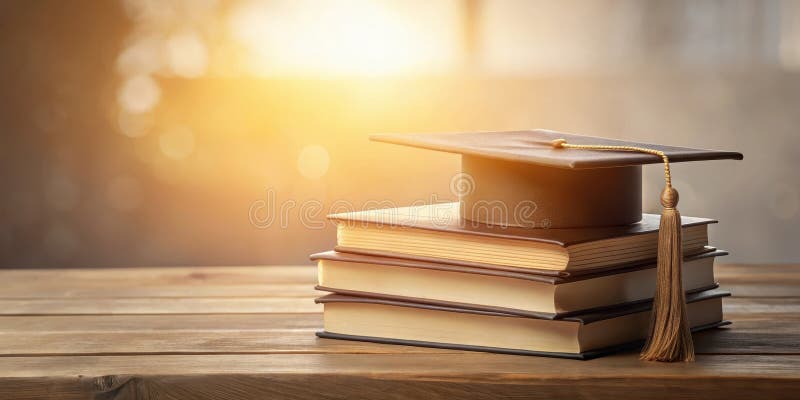 A Graduation Cap Rests Atop a Stack of Books, Symbolizing Academic ...