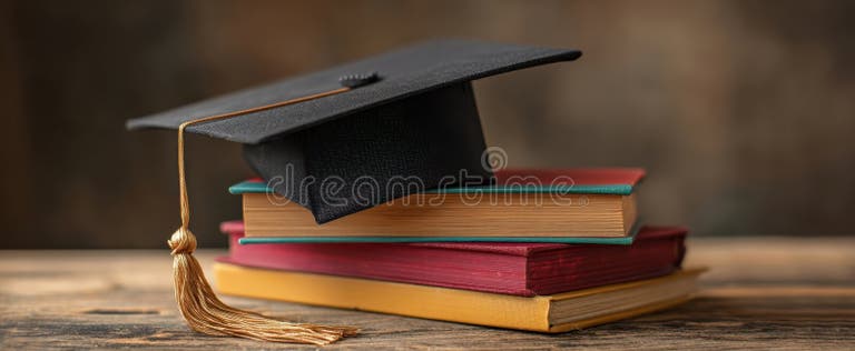 The Graduation Cap Rests Atop a Stack of Colorful Books..AI Generated ...