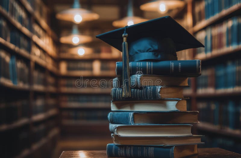 Cap and Books Symbolize Learning and Education in a Classroom Setting ...