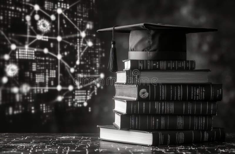 Cap and Books Symbolize Learning and Education in a Classroom Setting ...