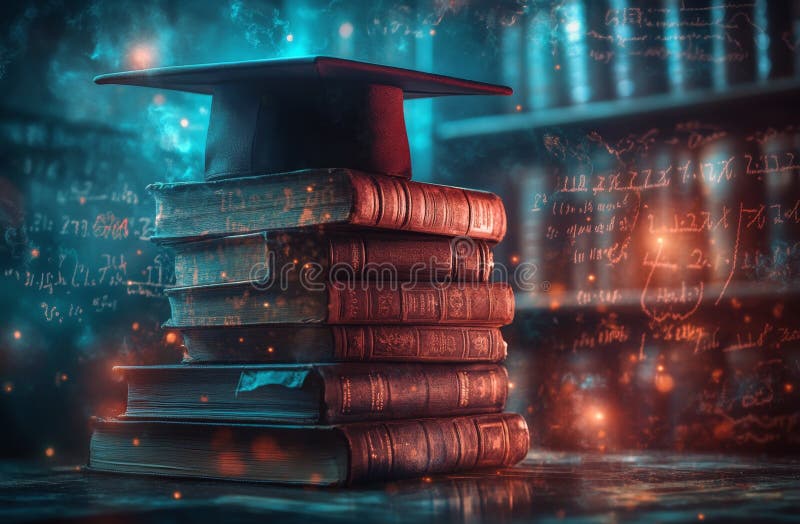 Cap and Books Symbolize Learning and Education in a Classroom Setting ...