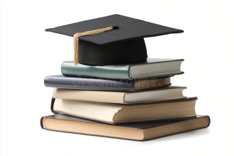 Graduation Cap Rests Atop Stacked Books Symbolizing Academic ...