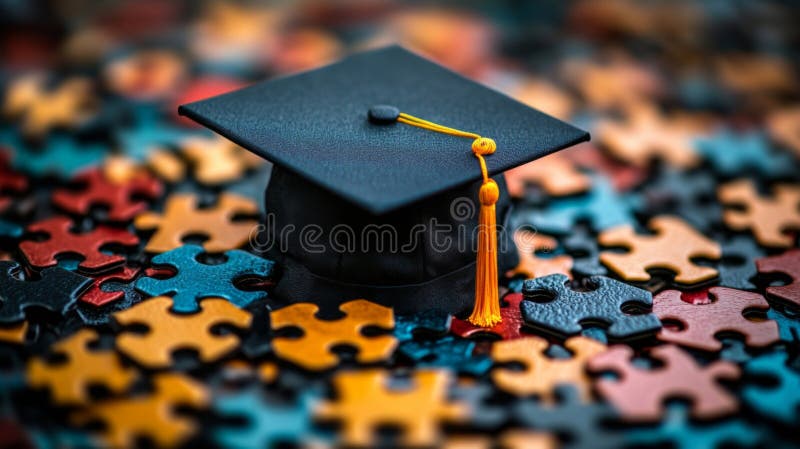 Graduation Cap Rests on Colorful Puzzle Pieces Stock Illustration ...