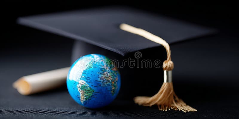 Graduation Cap with Globe and Diploma Symbolizing Global Education and ...