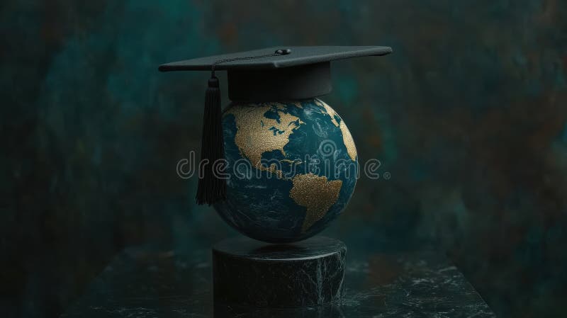 Graduation Cap on Globe Representing Education and Global Success Stock ...