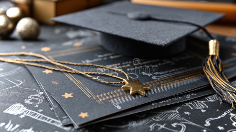 Graduation Cap Rests on Report Cards Symbolizing Academic Achievement ...