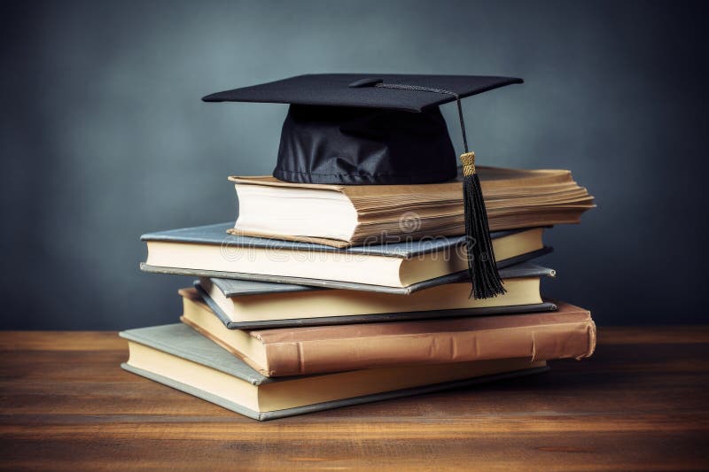 Graduation Cap Rests on Top of Neat Stack of Books, Symbolizing ...