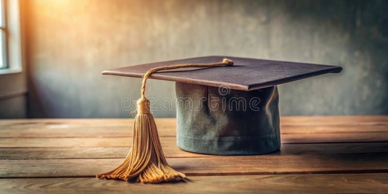 A Graduation Cap Rests on a Wooden Table, Symbolizing Academic ...