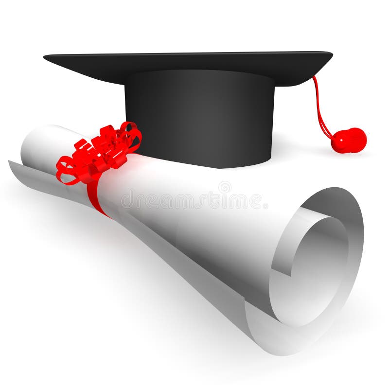 Graduation cap and scroll stock illustration. Illustration of ribbon ...