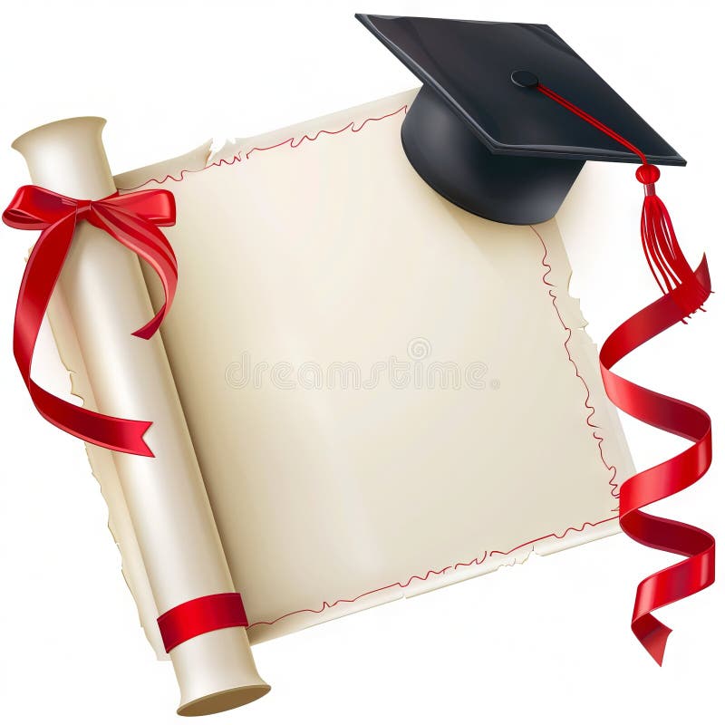 Graduation Cap and Scroll with Ribbon Stock Image - Image of sheet ...