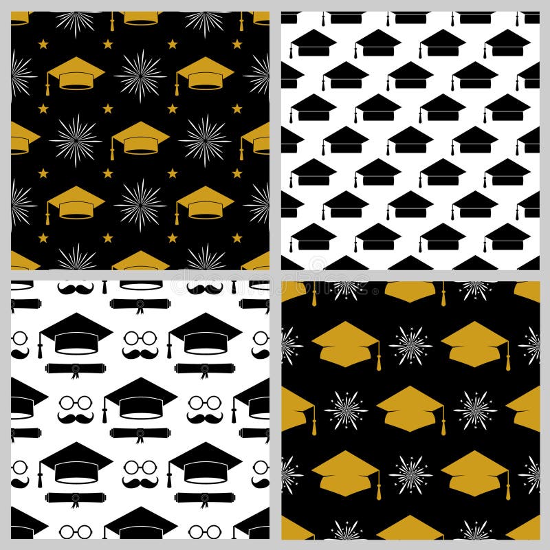 Graduation Cap Seamless Pattern. Set of 4. Grad Ceremony Backdrop Stock ...
