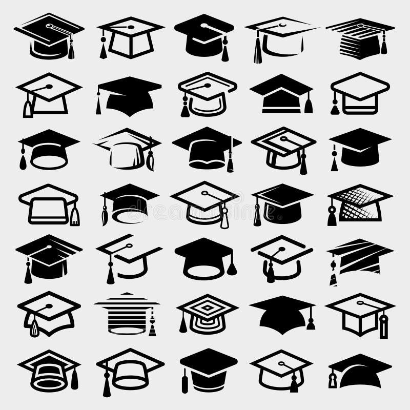 Graduation Cap Set. Collection Icon Graduation Cap Stock Vector ...