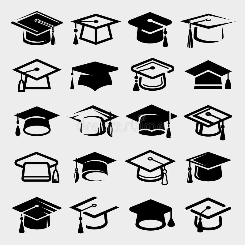 Graduation Cap Set. Collection Icon Graduation Cap Stock Vector ...