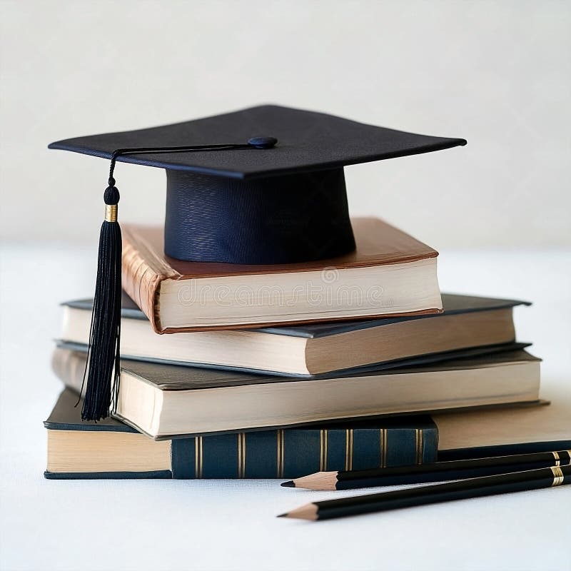 Graduation Cap Sits Atop a Stack of Books, Symbolising Academic ...