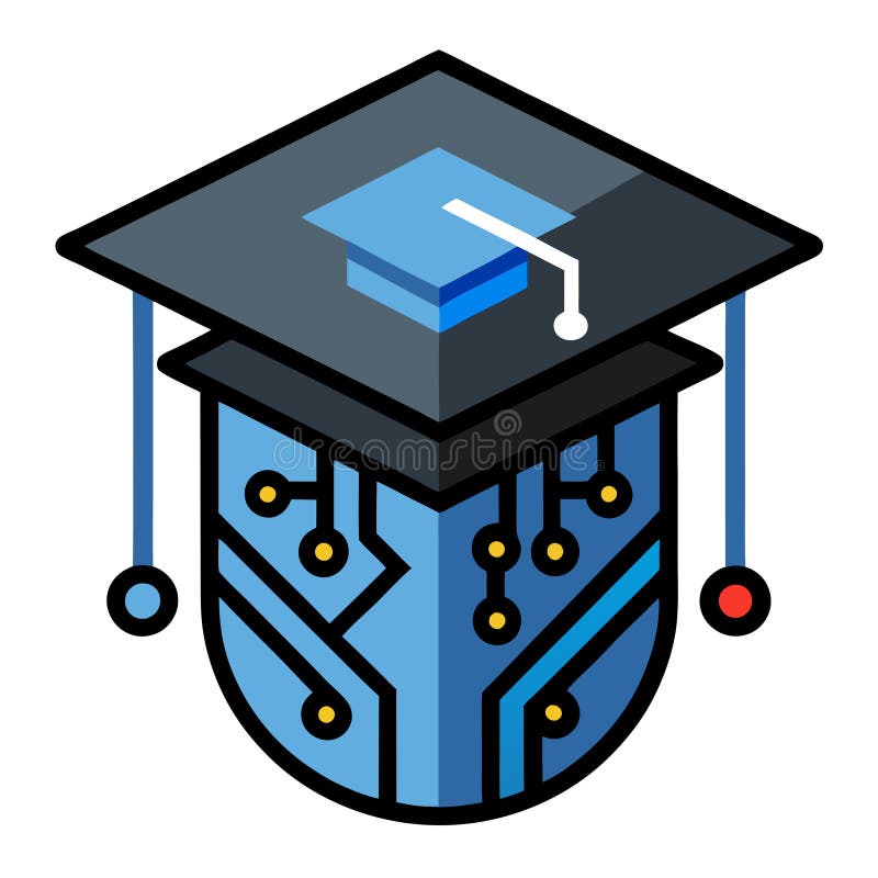 Digital Education: Graduation Cap Atop a Circuit Board for AI Learning ...
