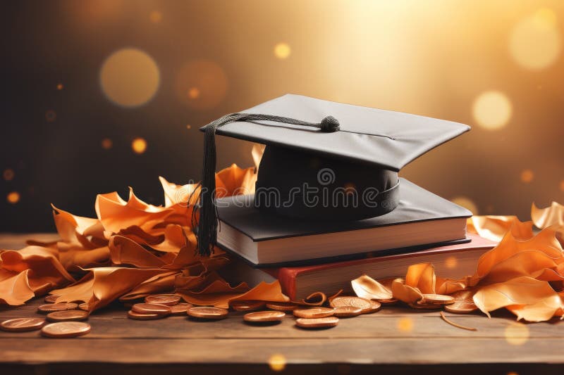 A Graduation Cap Sits on Top of a Stack of Book. Generative AI Stock ...