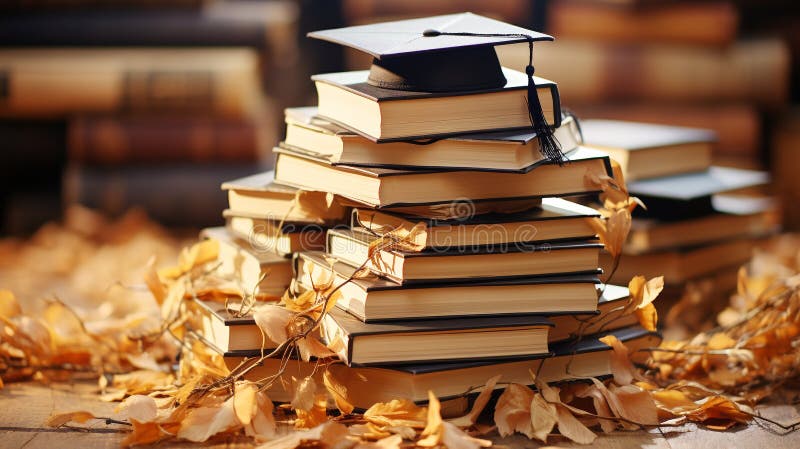 A Graduation Cap Sits on Top of a Stack of Books Stock Illustration ...