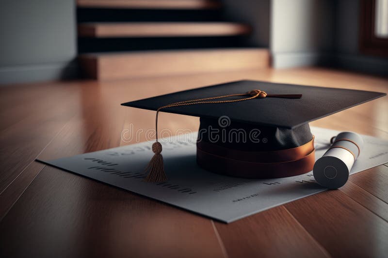 Graduation Cap Sits on Top of Stack of Papers. Generative AI Stock ...