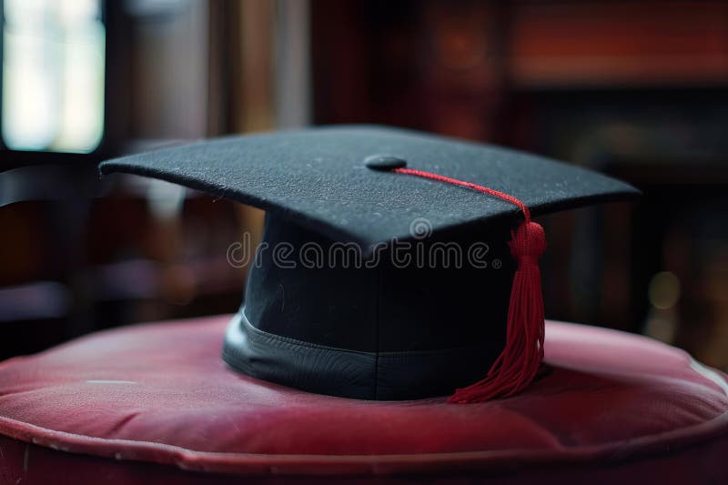 Graduation Cap Sitting on Chair in Empty Library Stock Image - Image of ...