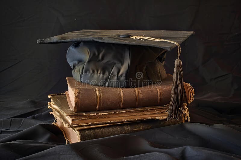 Graduation Cap Sitting on Stack of Old Books Symbolizing Higher ...
