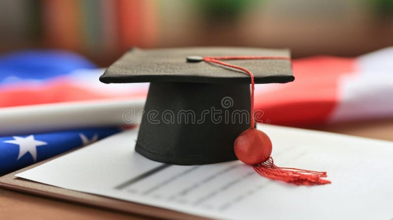 A Graduation Cap Sitting on Top of a Piece of Paper, AI Stock ...