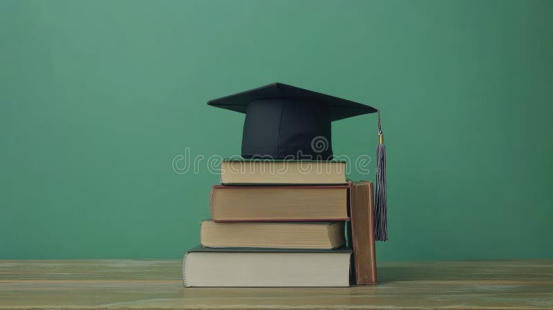 A Graduation Cap Sitting on Top of a Stack of Books Stock Illustration ...