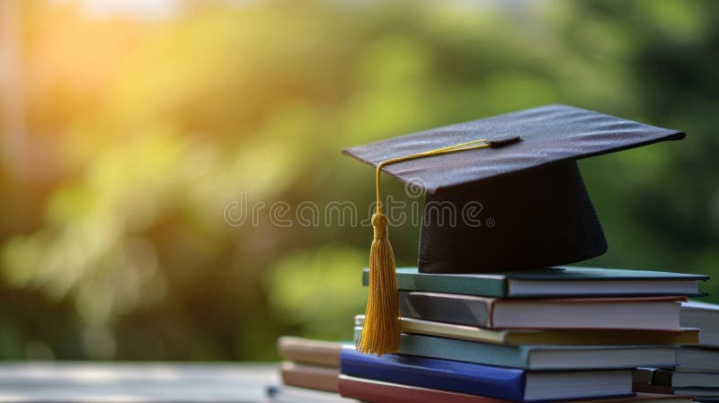 A Graduation Cap Sitting on Top of a Stack of Books, AI Stock ...