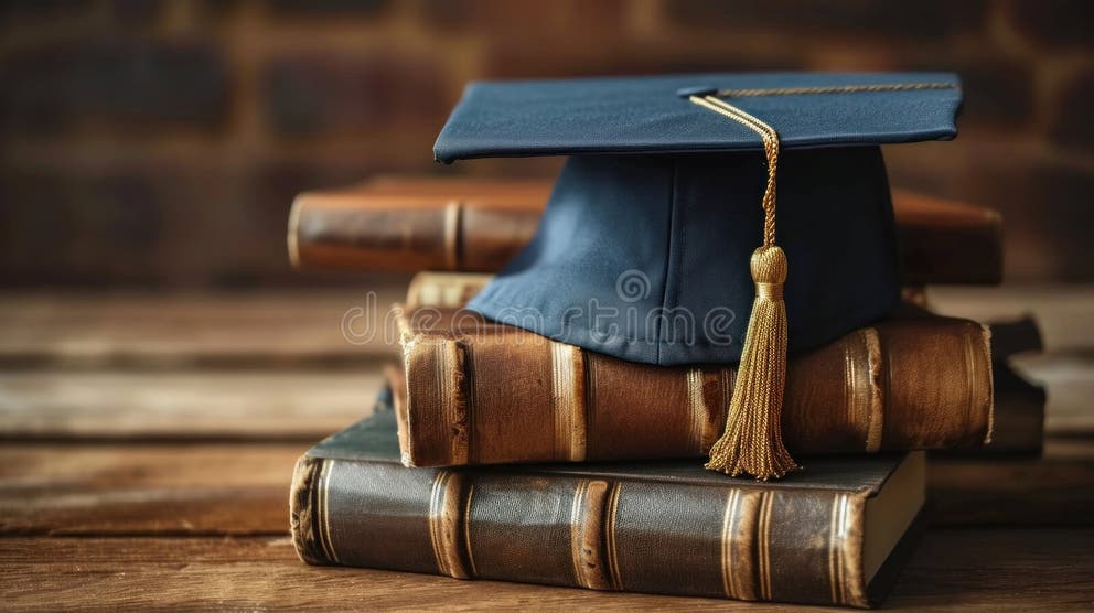 A Graduation Cap Sitting on Top of a Stack of Books, AI Stock ...