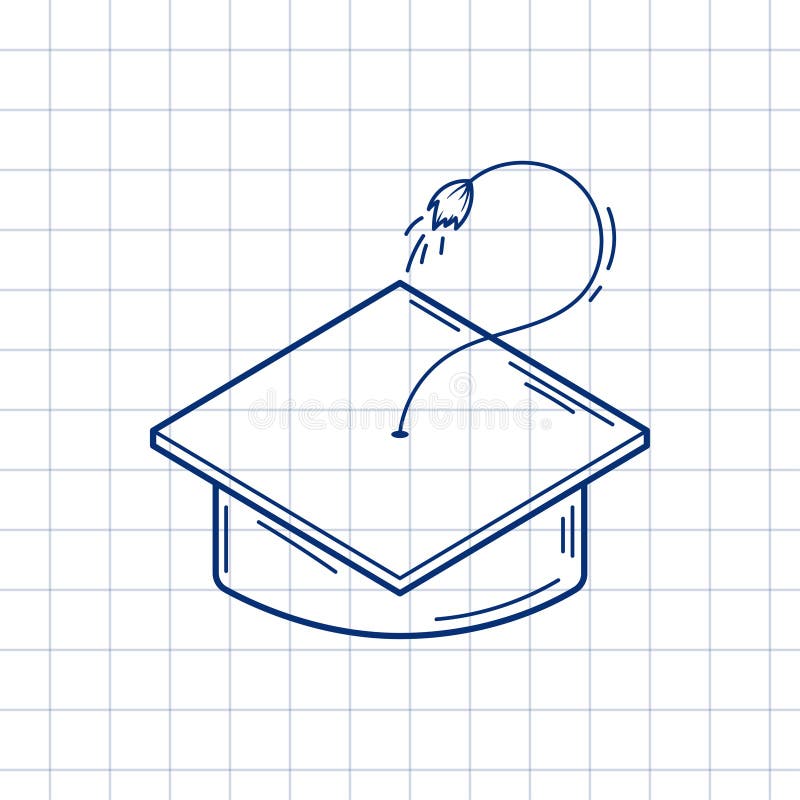 Graduation Cap in Sketch Style Isolated on Checkered Background Stock ...