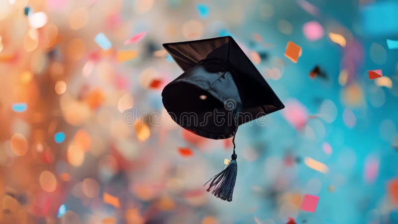 Graduation Cap Soaring through Air with Confetti Stock Footage - Video ...