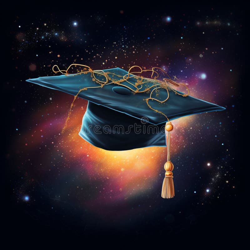 Graduation Cap Soaring into a Vast Universe Stock Illustration ...