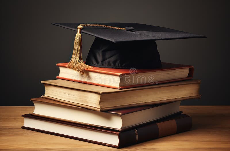 A Graduation Cap on a Stack of Books Stock Photo - Image of education ...