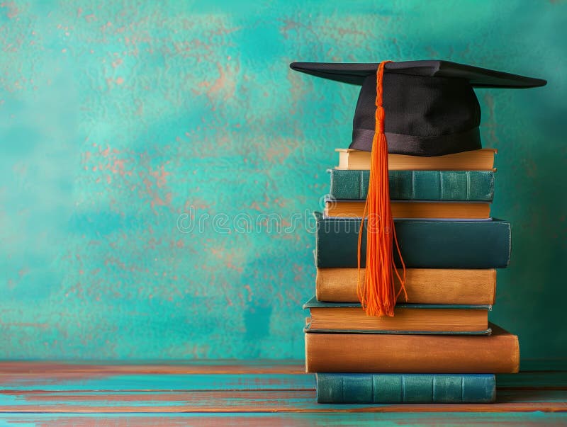 Graduation Cap on Stack of Books Stock Photo - Image of learning ...