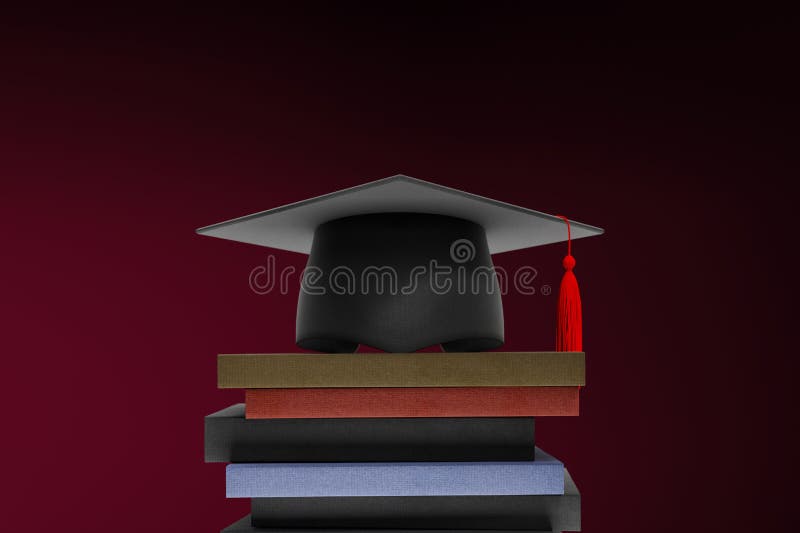 Graduation Cap on a Stack of Books, 3d Stock Illustration ...