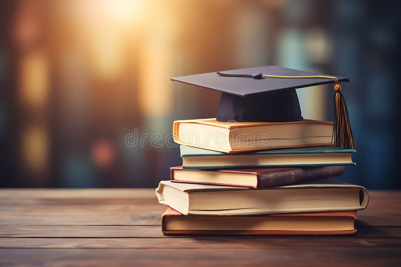 Graduation Cap on Stack of Books. Education Concept Stock Illustration ...