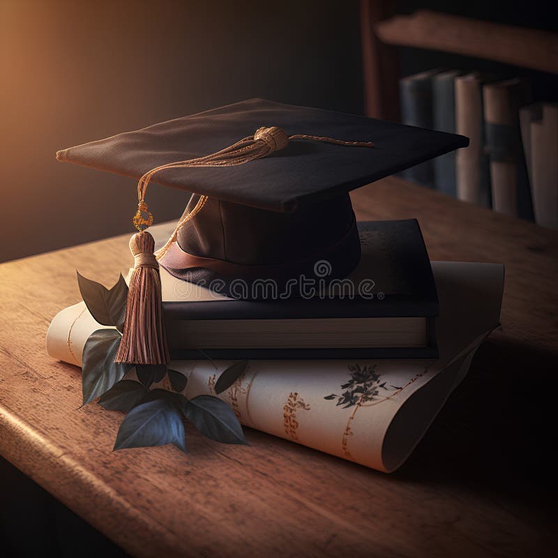 Graduation Cap on Stack of Books. Education Concept Stock Illustration ...