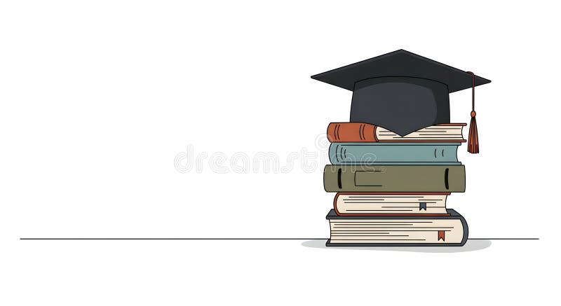 Graduation Cap on Stack of Books Education Concept Stock Illustration ...