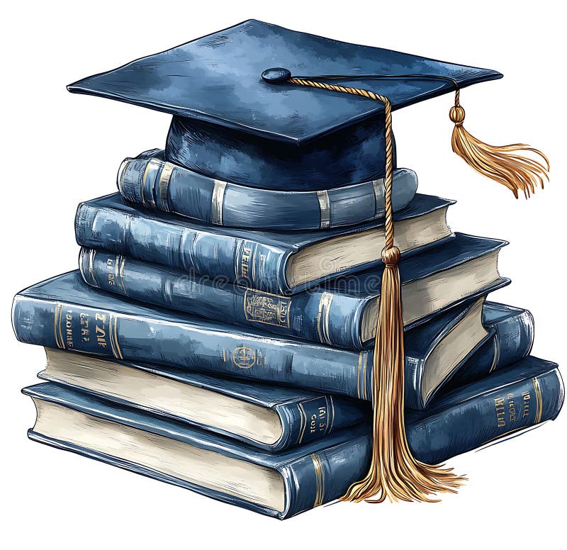 Graduation Cap on Stack of Books Education Knowledge Illustration ...