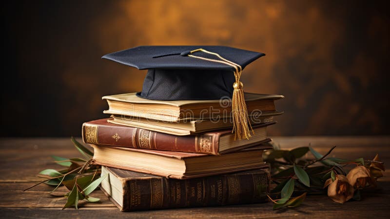 Graduation Cap on Stack Books. Generative AI. Stock Illustration ...