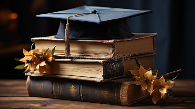 Graduation Cap on Stack Books. Generative AI. Stock Illustration ...
